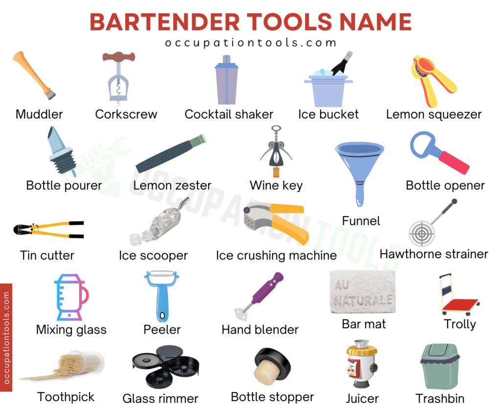 Bartender Tools Names - Bar Equipment List with Pictures, Uses, and Pdf